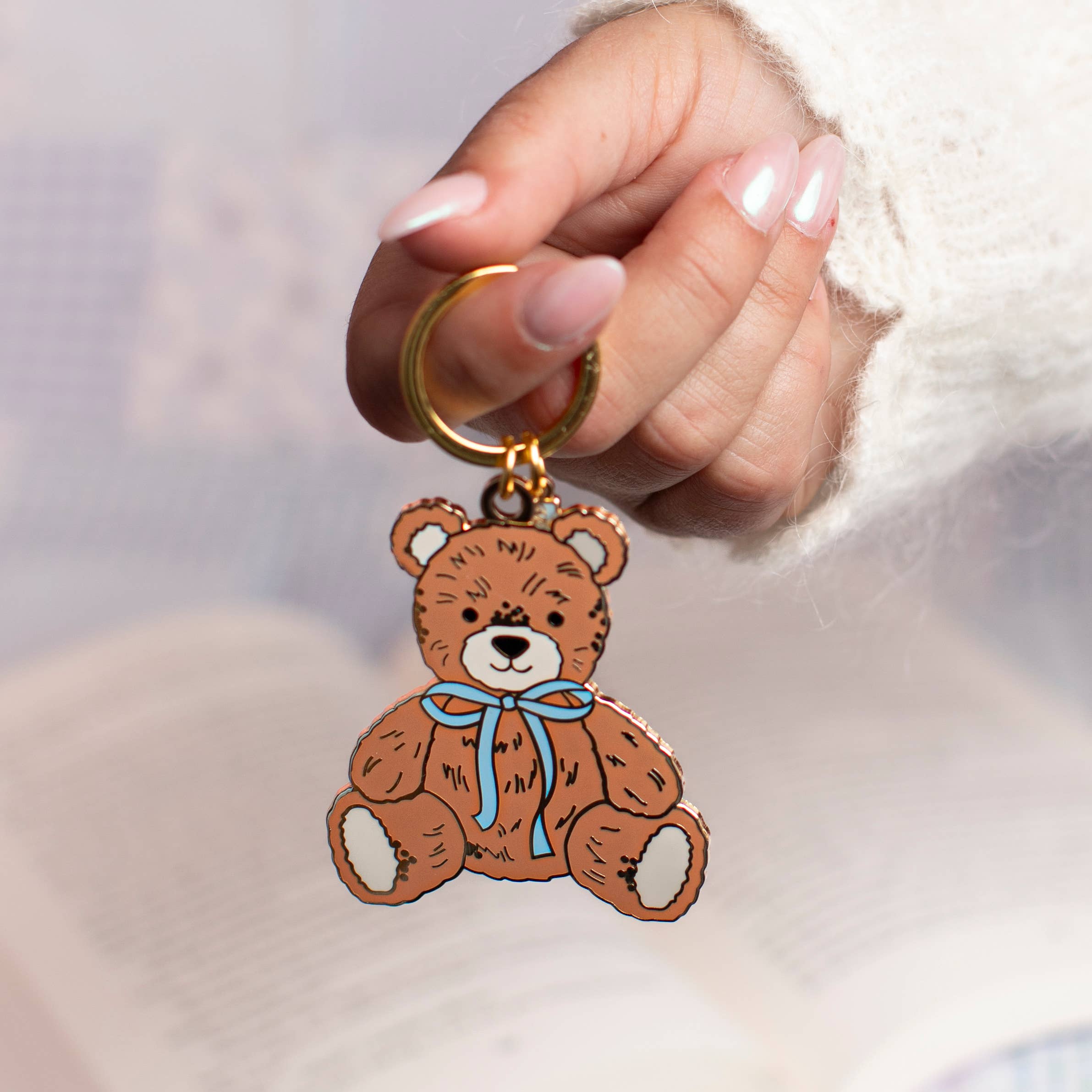 Bow Teddy Bear Enamel Keychain – Pink Moon